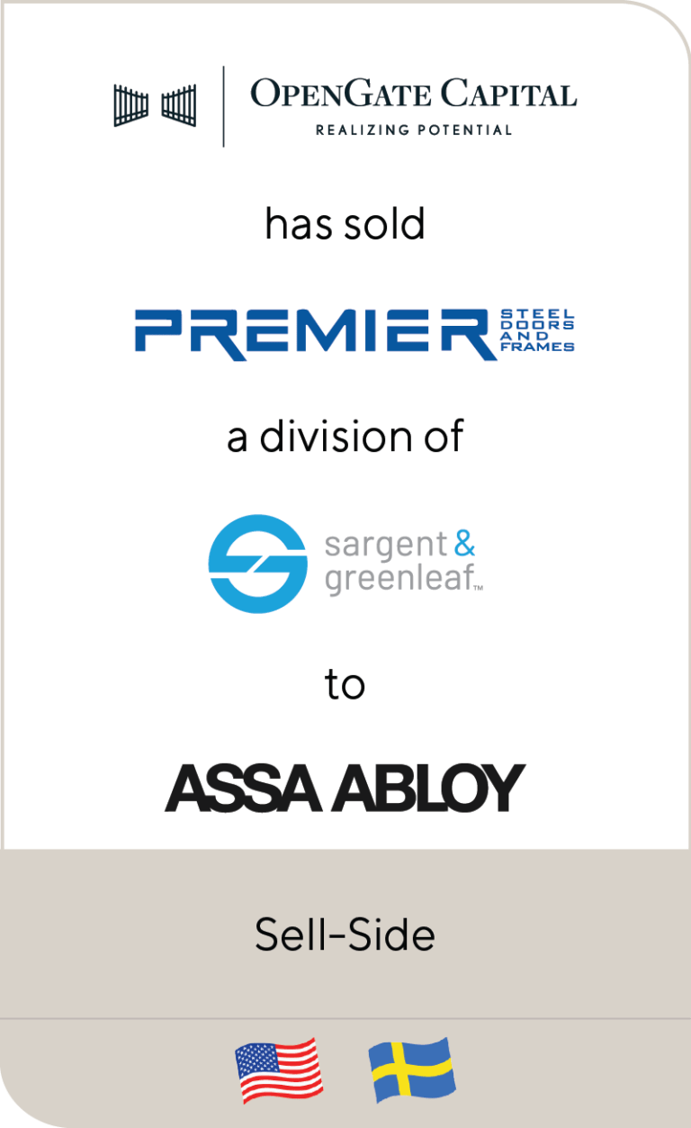 OpenGate Capital has sold Premier Steel Doors and Frames, a division of Sargent & Greenleaf, to ...